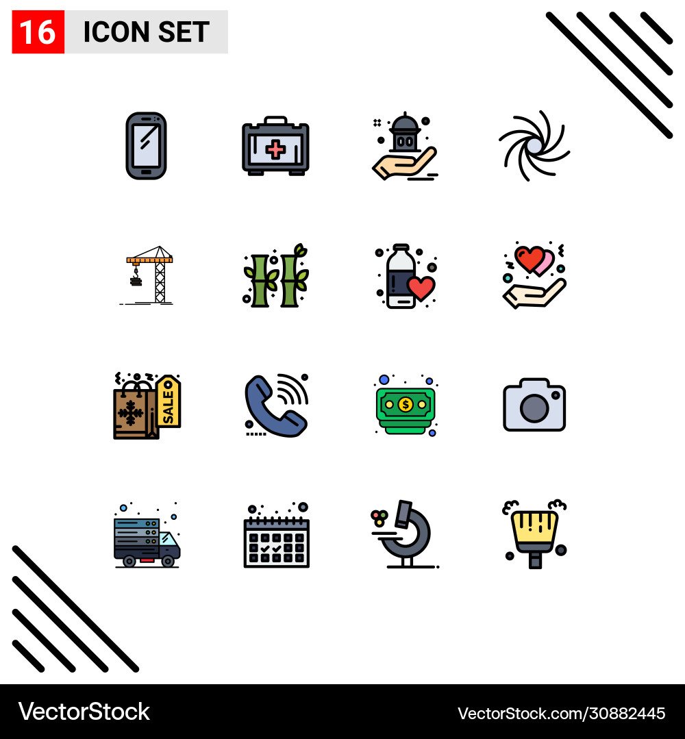 Pack 16 creative flat color filled lines of Vector Image