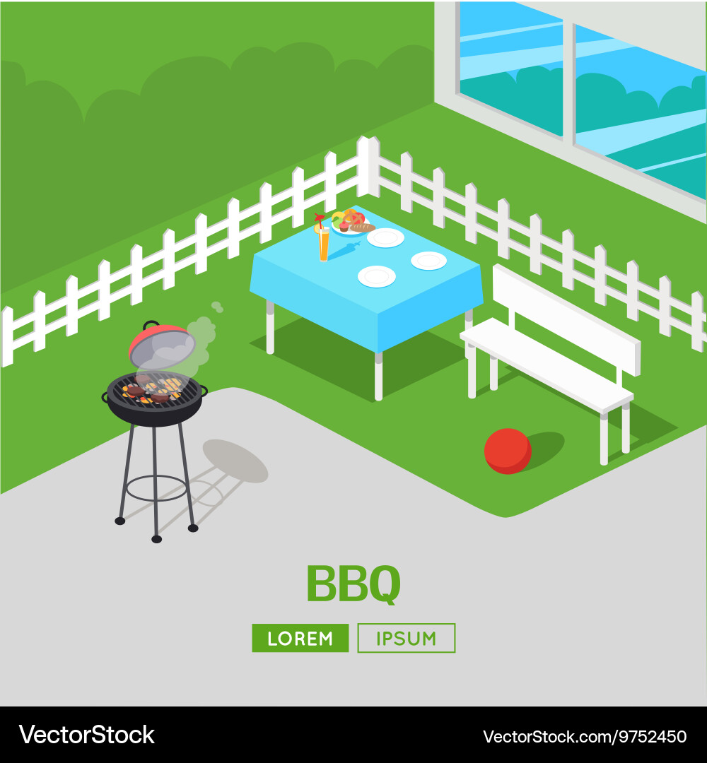 House Backyard Barbecue BBQ Party Isometric Vector Image