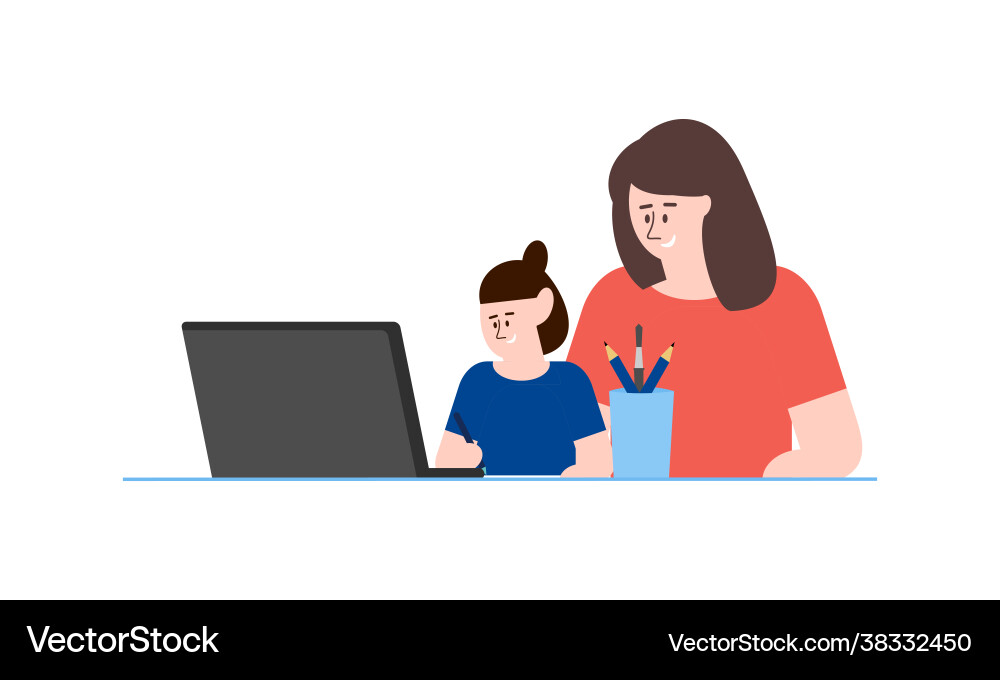 Kids having online lessons concept Royalty Free Vector Image