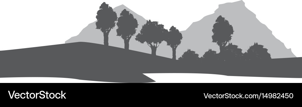 Silhouette mountain tree landscape natural image Vector Image