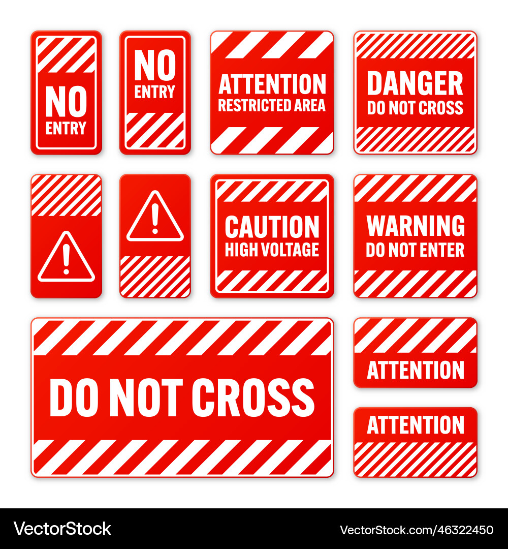 Various white and red warning signs with diagonal Vector Image