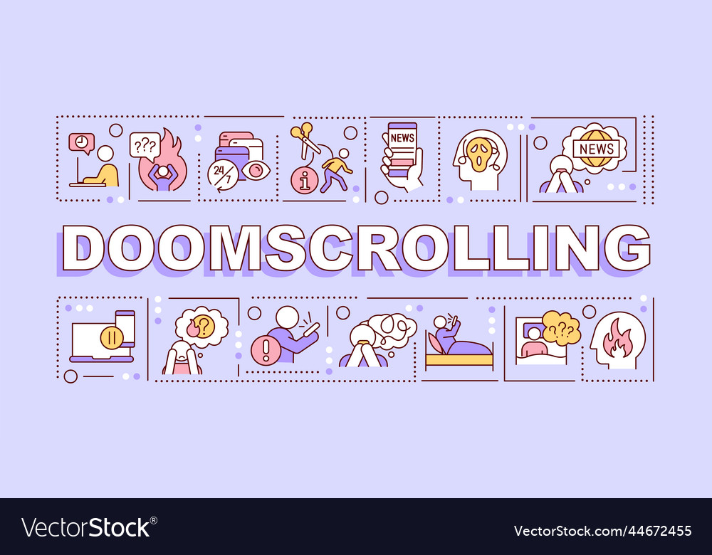 Doomscrolling word concepts blue banner Royalty Free Vector