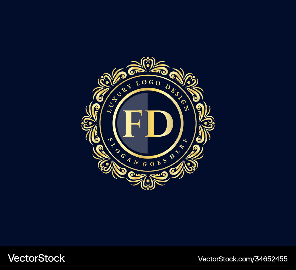 Fd initial letter gold calligraphic feminine Vector Image