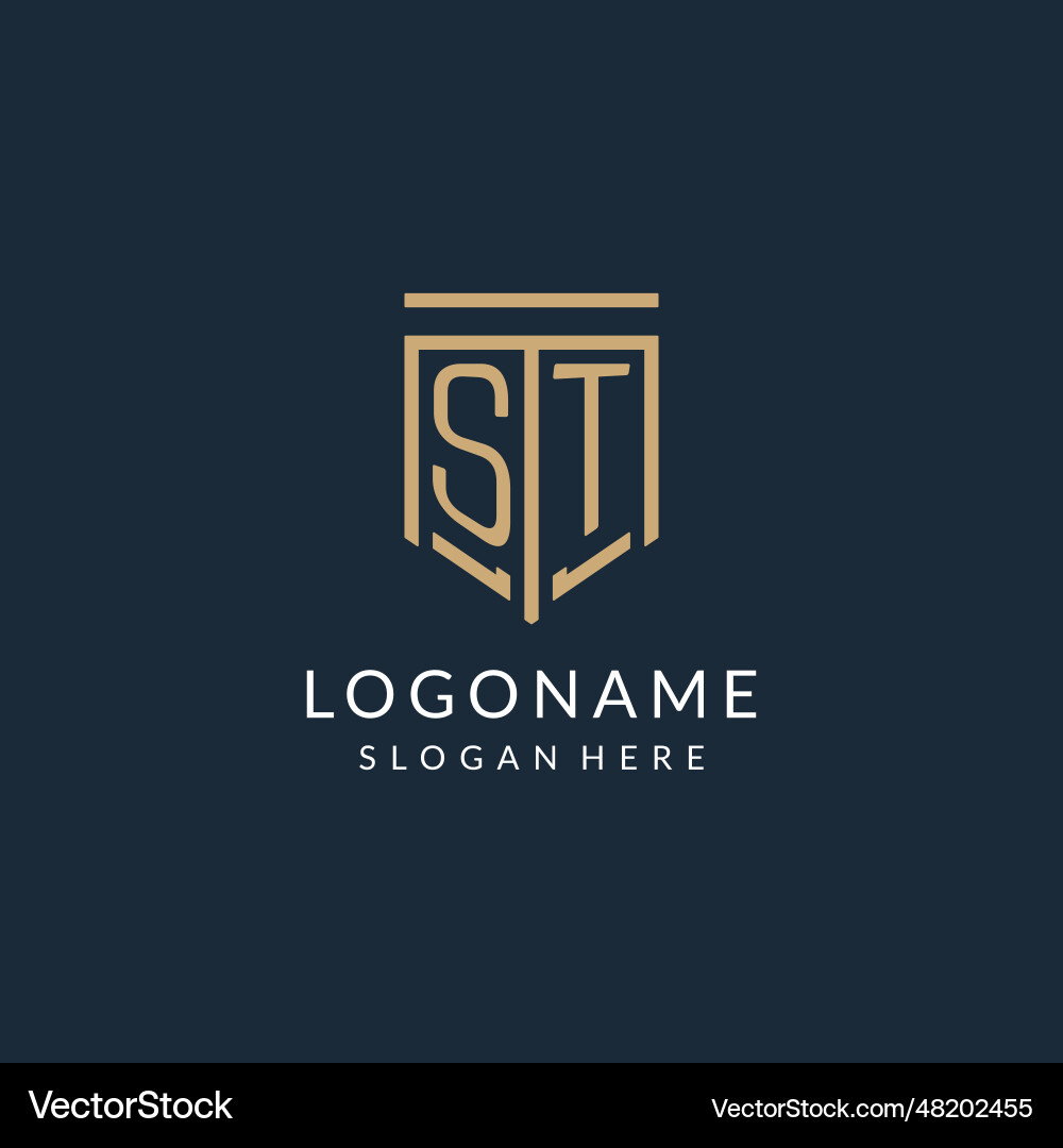 Initial st shield logo monoline style modern and Vector Image