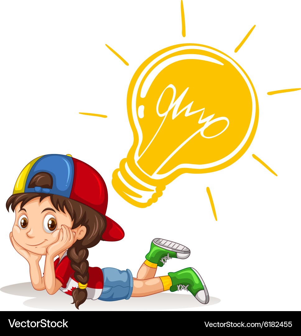 Little girl with lightbulb on her head Royalty Free Vector