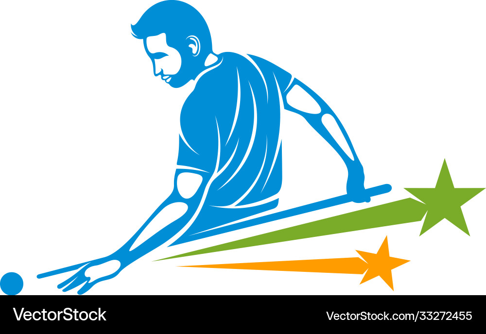 Player billiards with star logo design Royalty Free Vector