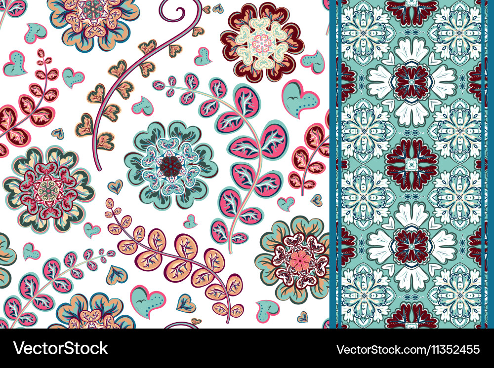 Set of flowers seamless pattern and border Vector Image