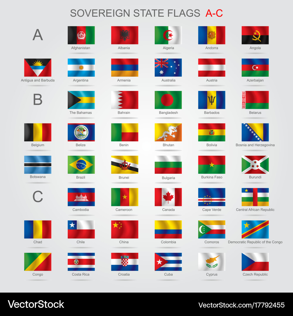 Set sovereign state flags a-c Royalty Free Vector Image