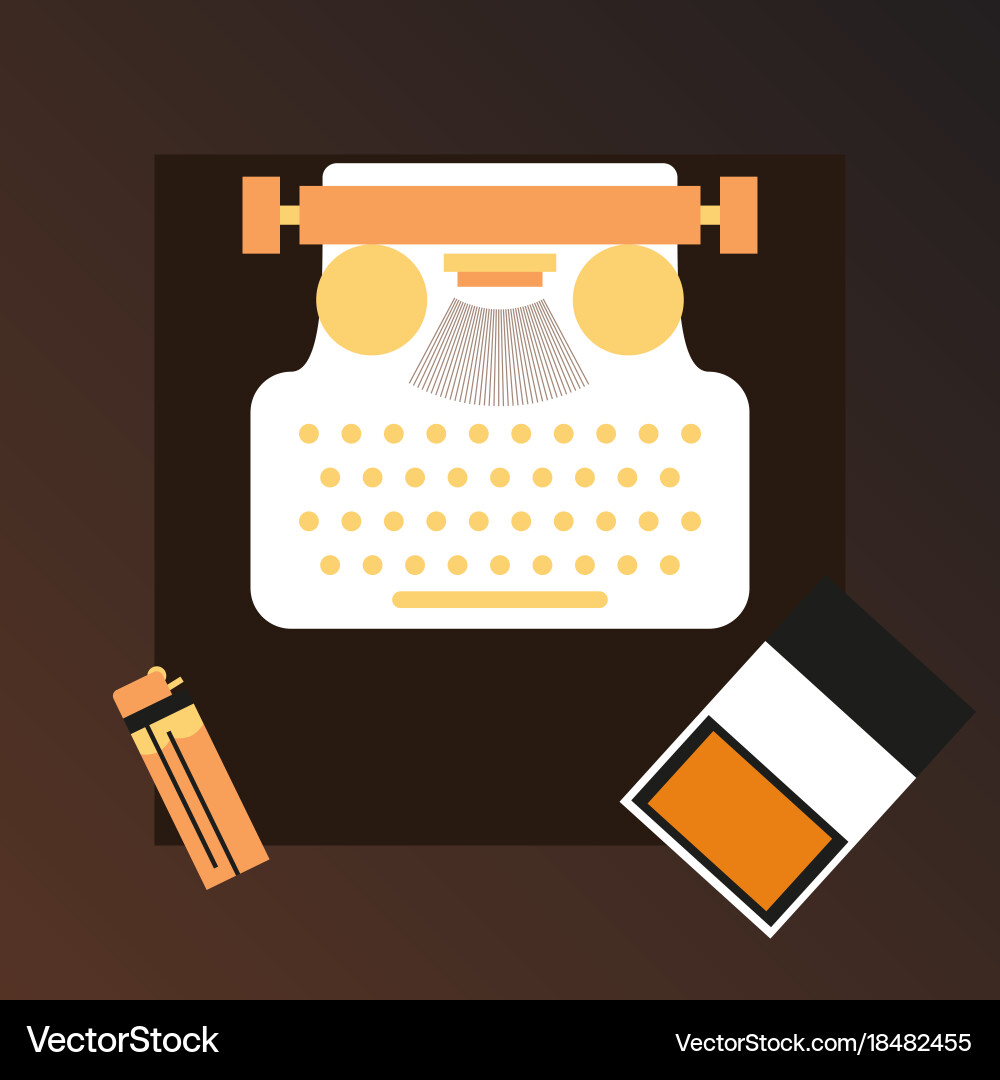 Typewriter pack of cigarettes and a lighter top Vector Image