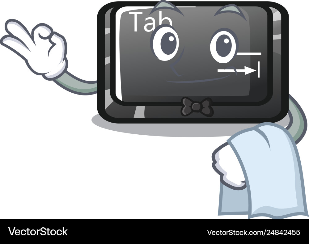 Waiter tab button attached to cartoon keyboard Vector Image