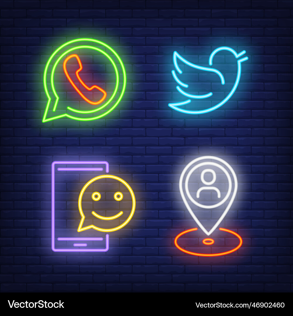 Chatting neon sign set telephone speech bubble Vector Image
