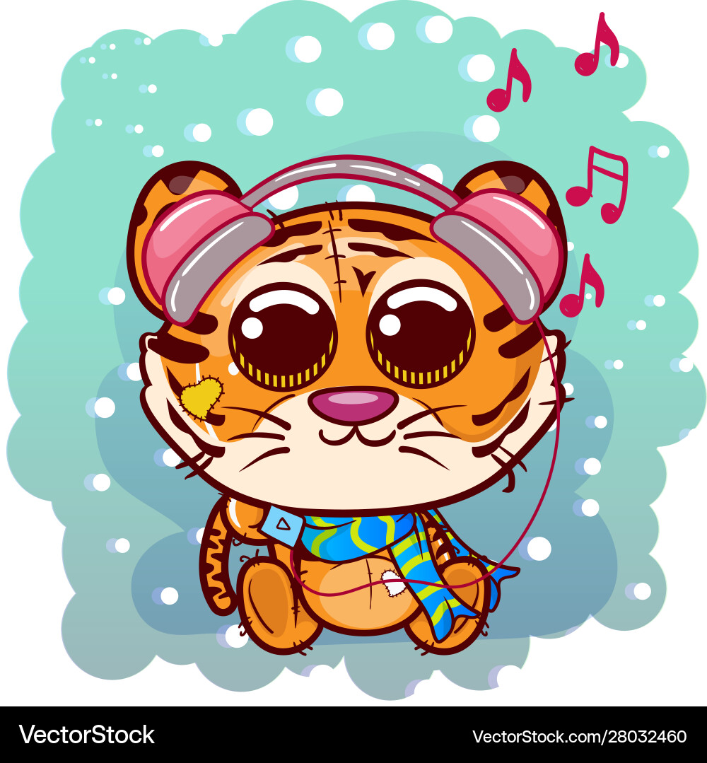 Cute tiger cartoon with headphone Royalty Free Vector Image