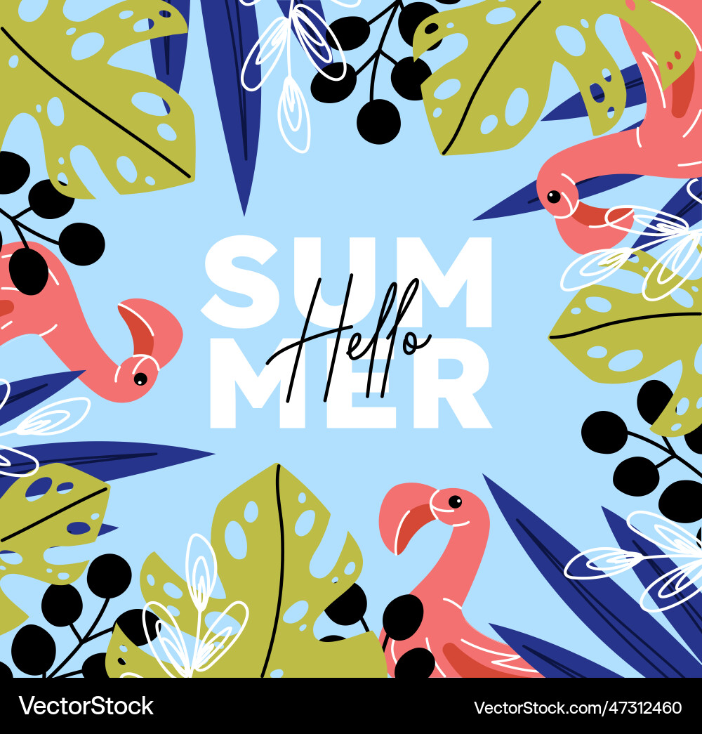 Hello summer template with flamingos Royalty Free Vector