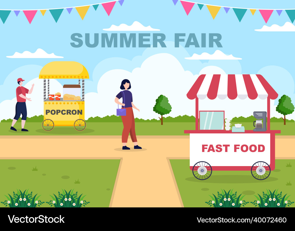 Summer fair with carnival circus funfair Vector Image