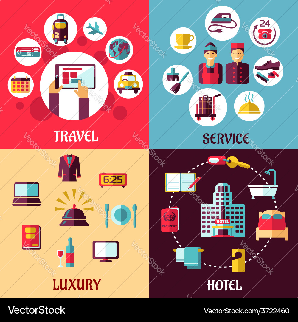 Travel and hotel services flat concept Royalty Free Vector
