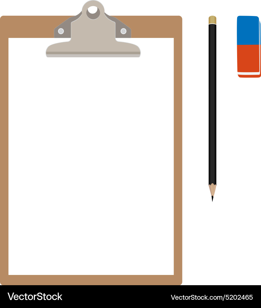 Clipboard with pencil and eraser Royalty Free Vector Image