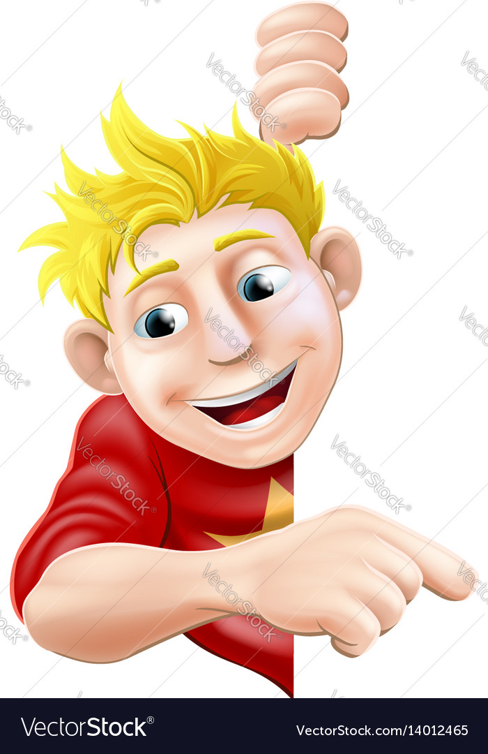 Friendly young man or boy pointing Royalty Free Vector Image
