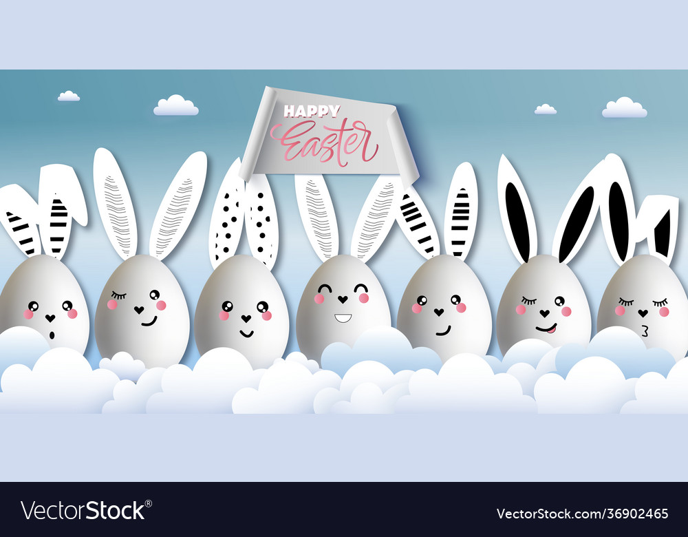 Happy easter funny cute rabbits with easter eggs Vector Image