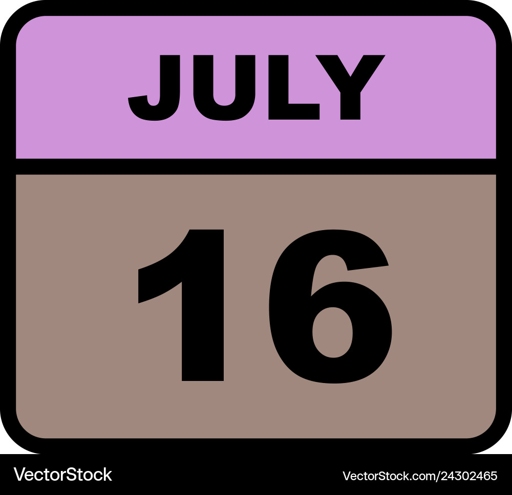 July 16th date on a single day calendar Royalty Free Vector