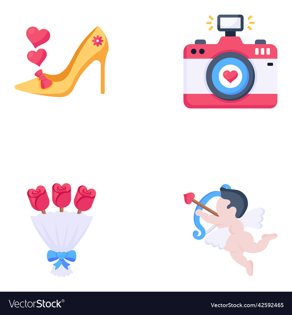 Premium pack of valentines elements flat icons Vector Image