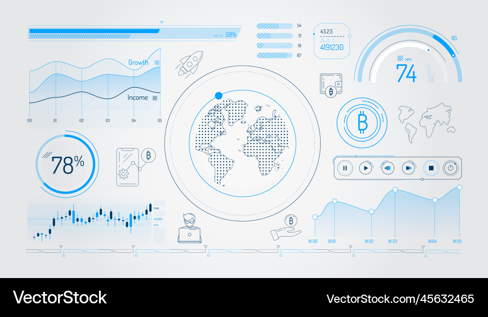 Set of infographic elements about bitcoin growth Vector Image
