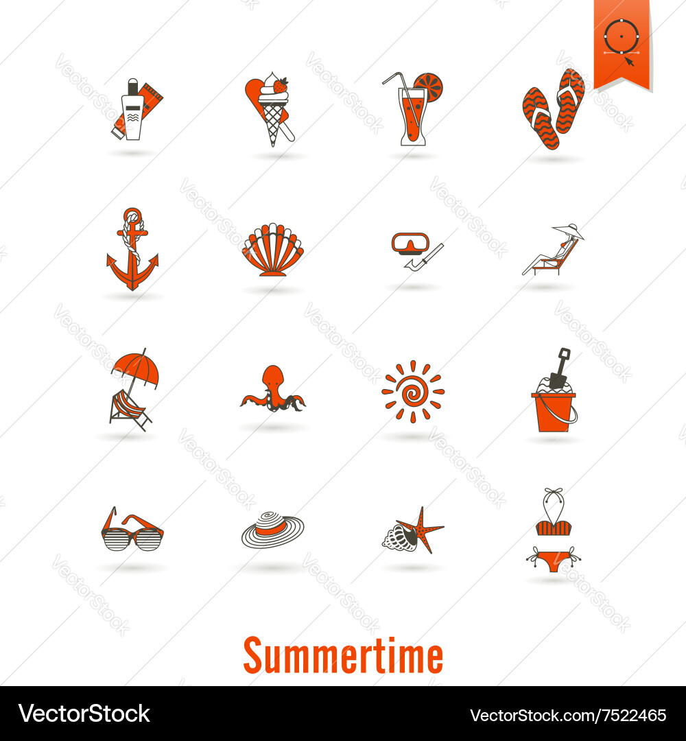 Summer and beach simple flat icons Royalty Free Vector Image