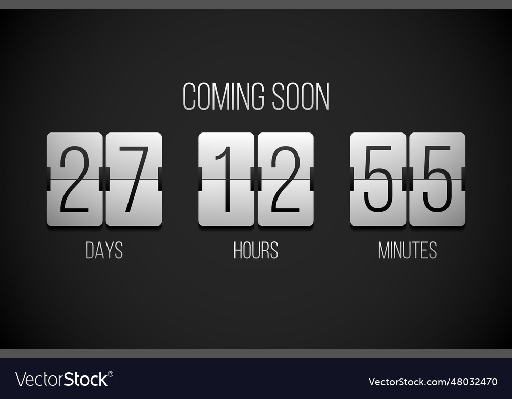 Coming soon flip countdown clock counter timer Vector Image