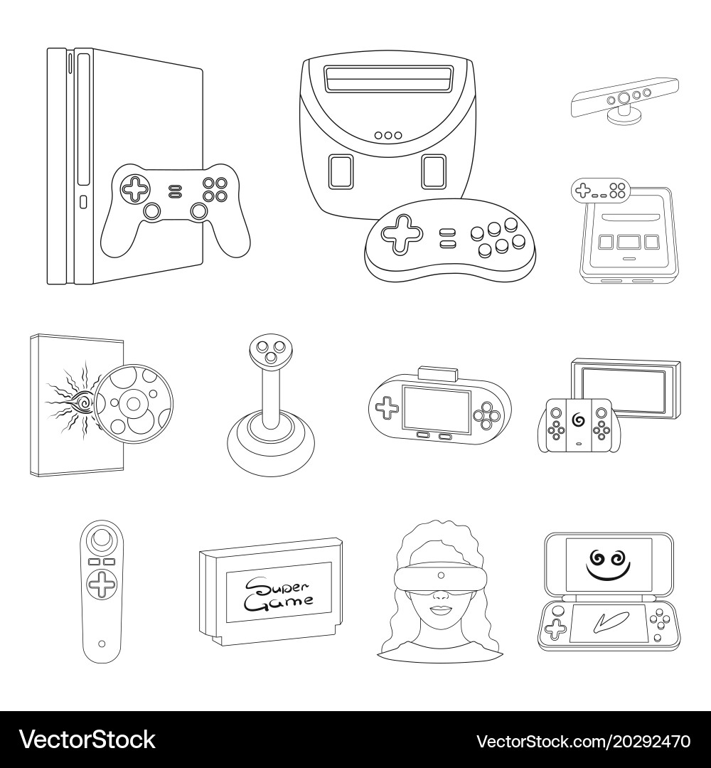 Game console and virtual reality outline icons Vector Image