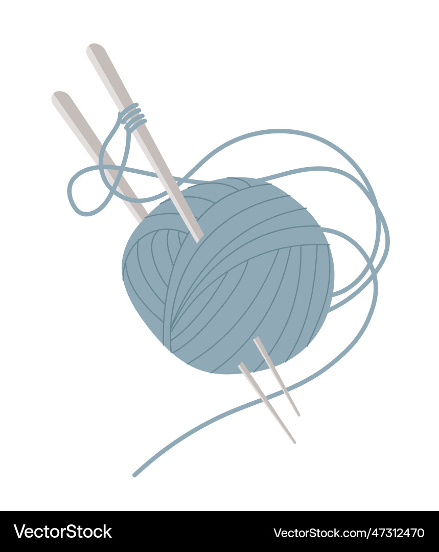 Knitting blue ball with needles concept Royalty Free Vector