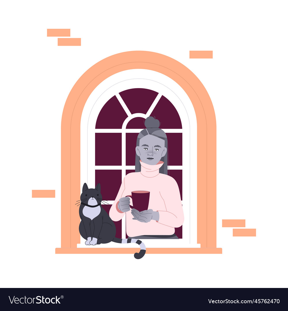 Loneliness with lonely woman character looking out