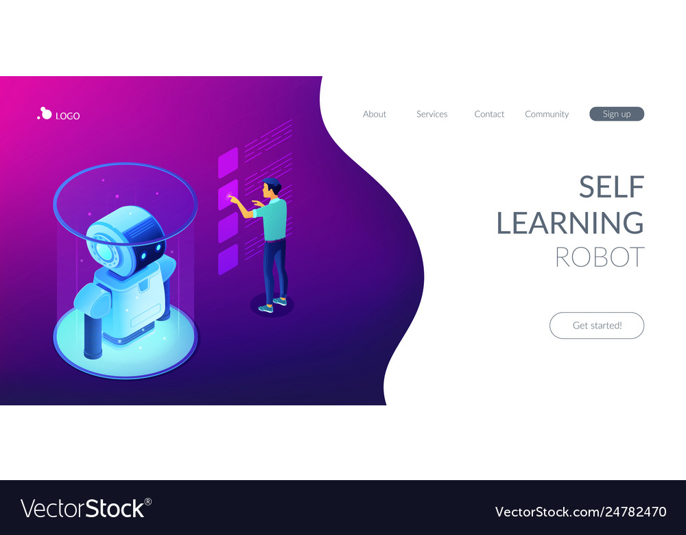 Robotics data analysis isometric 3d landing page Vector Image