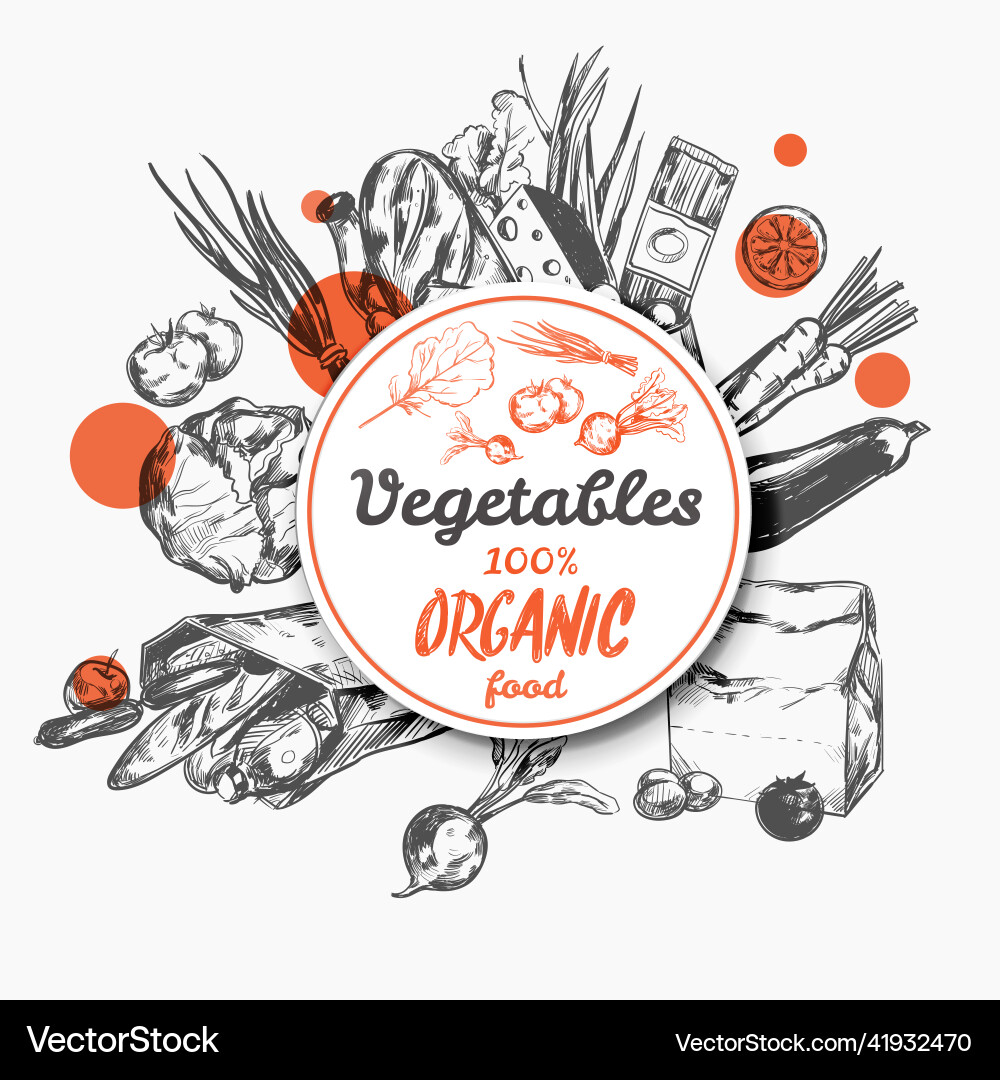 Sketch label organic food Royalty Free Vector Image