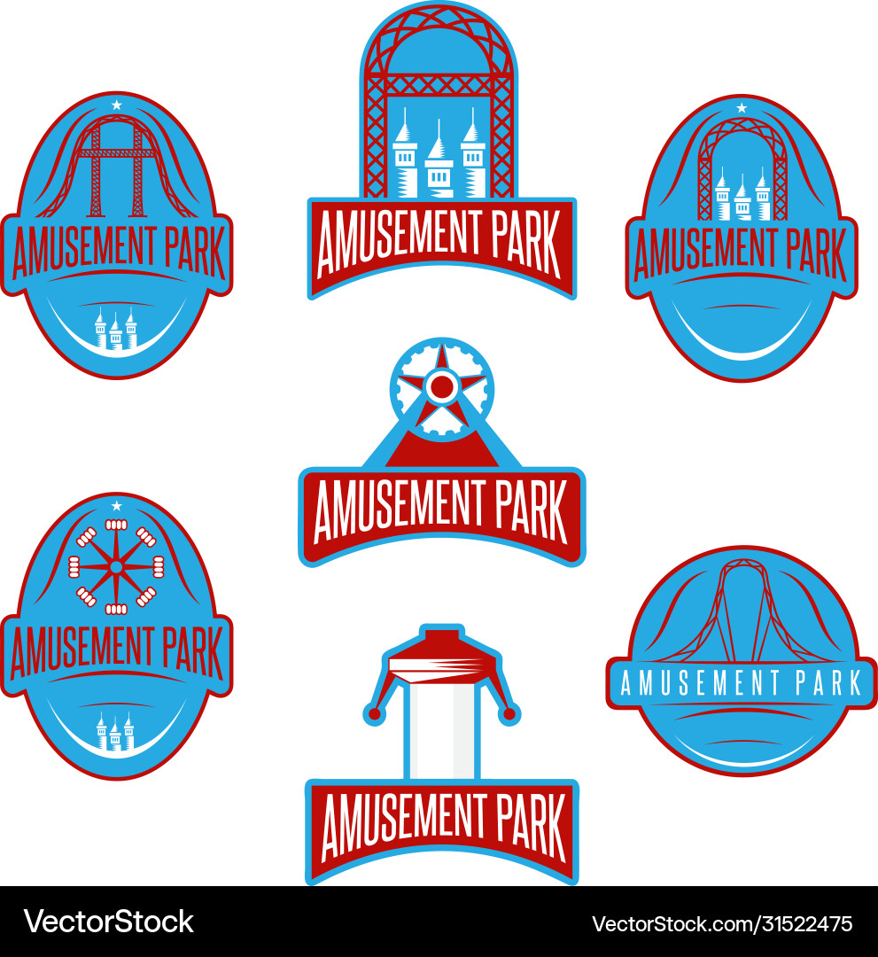 Amusement park sport labels set design template Vector Image