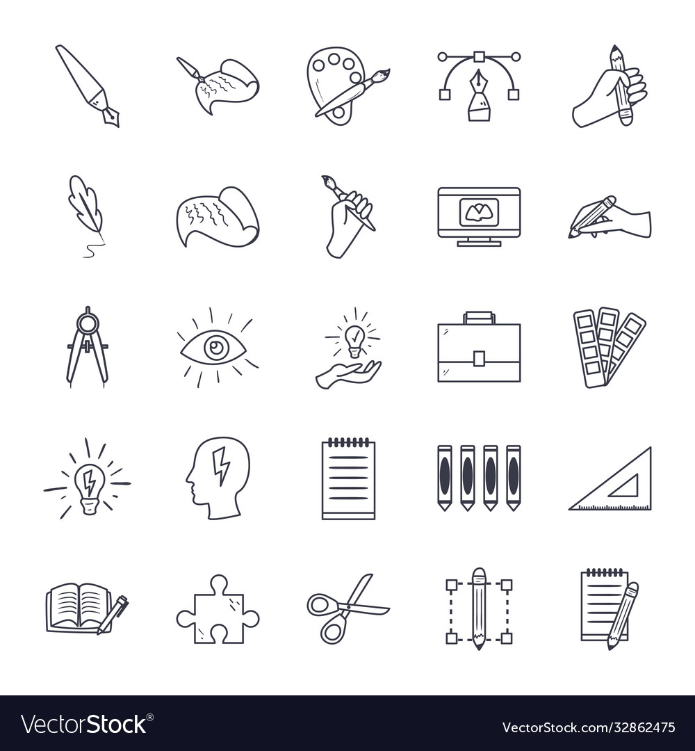 Art And Design Line Style Icon Set Design Vector Image