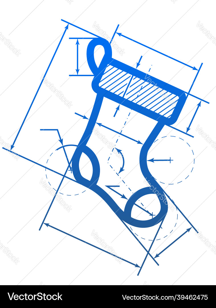 Christmas stocking symbol with dimension lines Vector Image