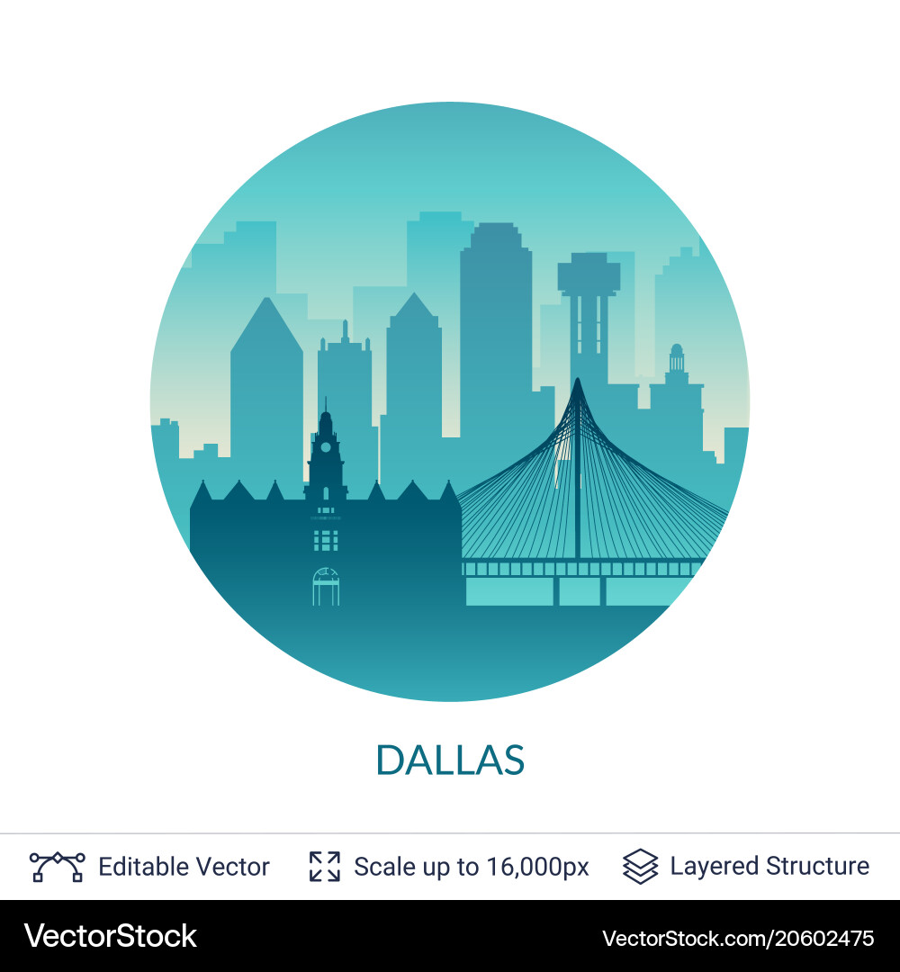 Dallas famous city scape Royalty Free Vector Image