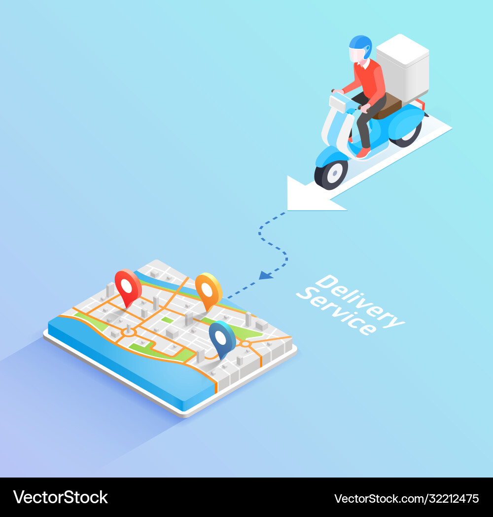 Delivery service scooter isometric concept Vector Image