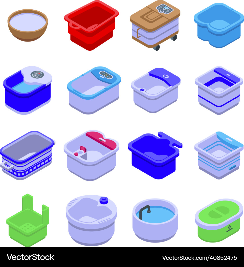 Foot bath icons set isometric style Royalty Free Vector