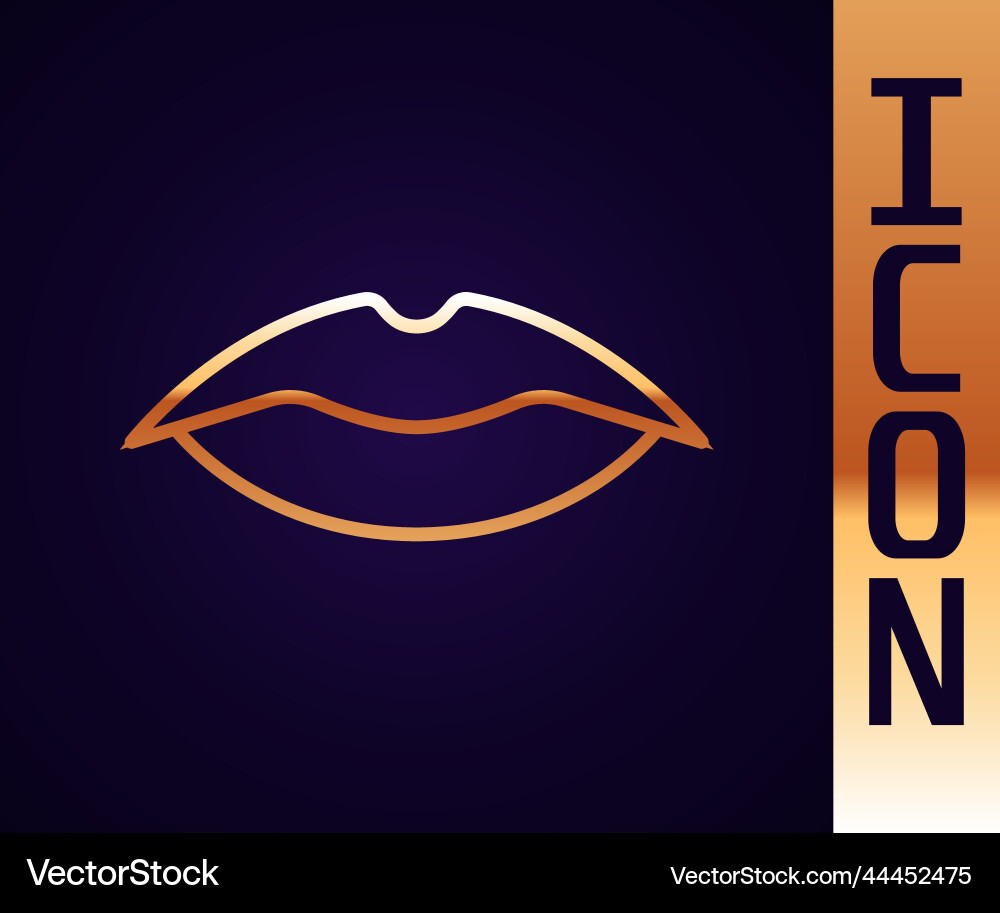 Gold line smiling lips icon isolated on black Vector Image