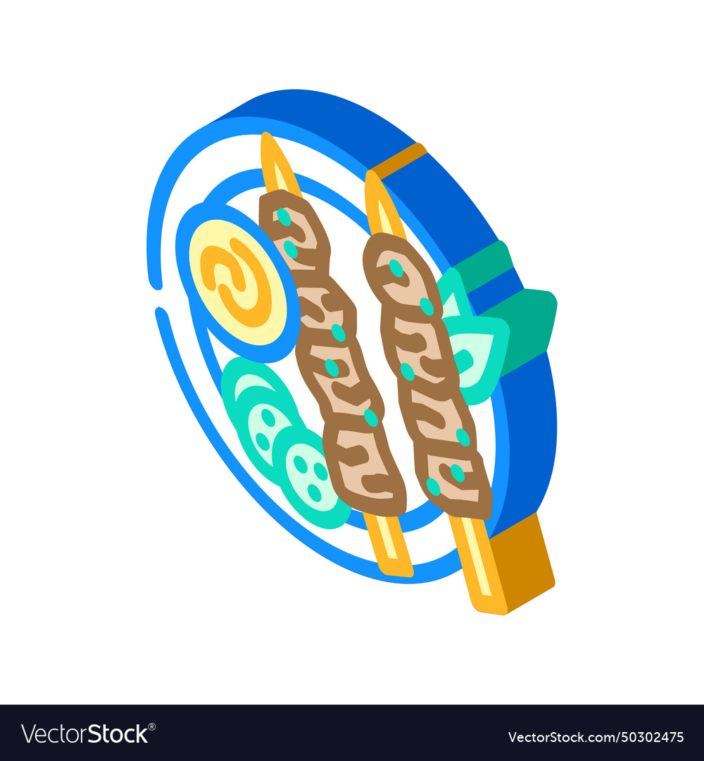 Satay skewers thai cuisine isometric icon Vector Image Satay skewers thai cuisine isometric icon Vector Image