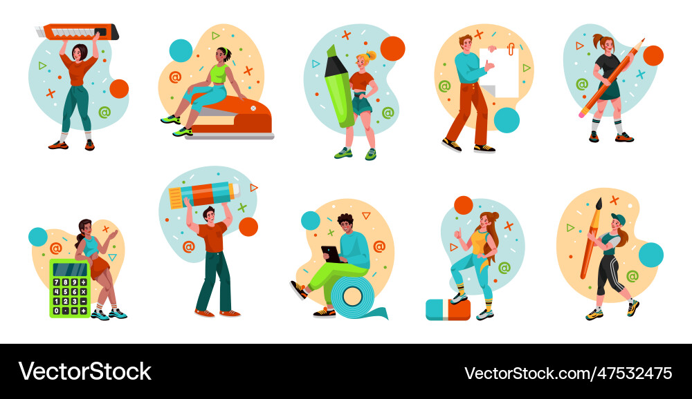 School characters students with education Vector Image
