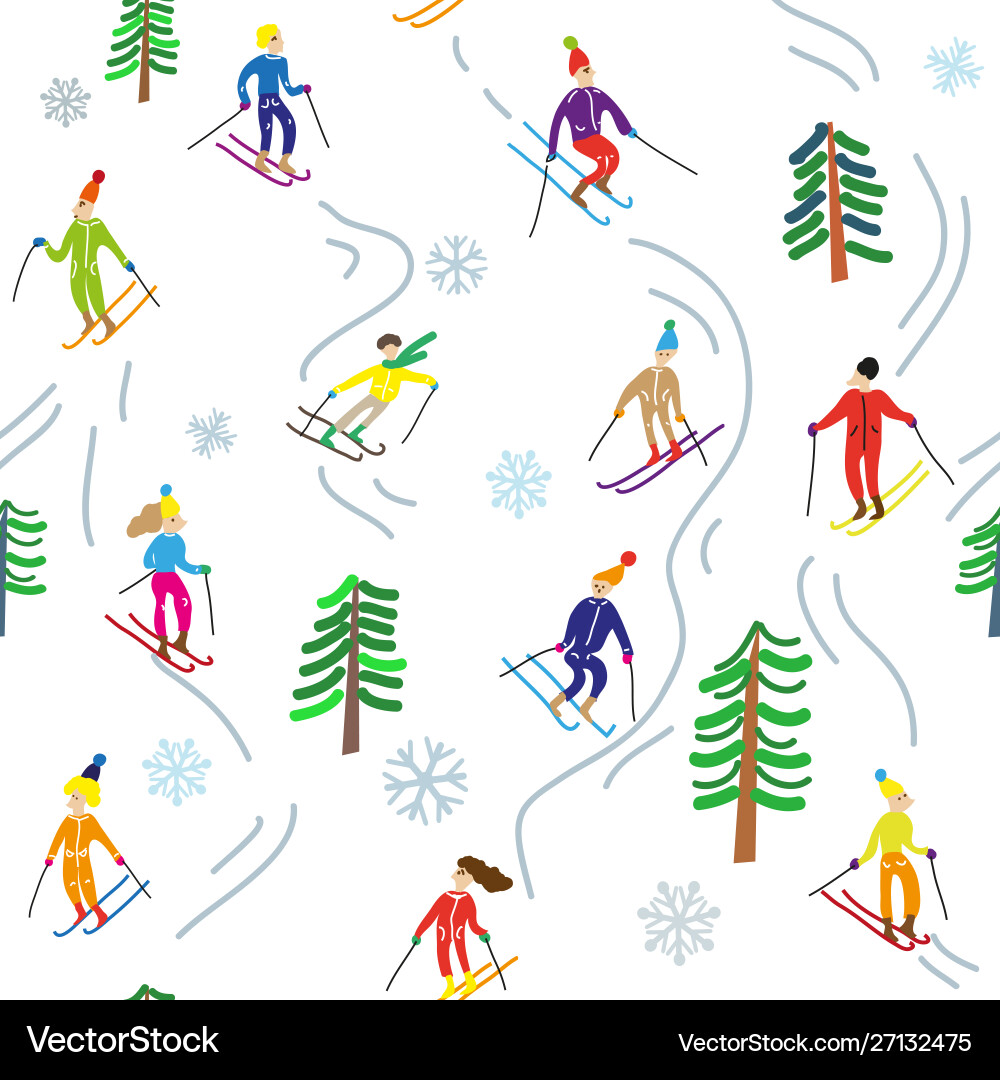 Ski sport in mountains seamless pattern Royalty Free Vector