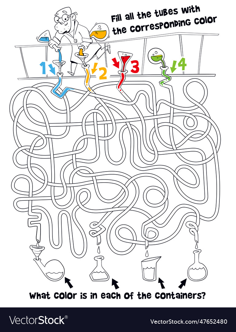 Children logic game to pass maze scientist in lab Vector Image