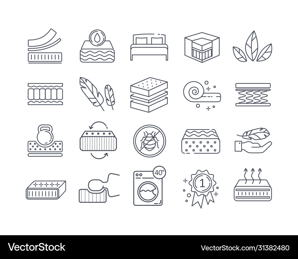 Large set line drawn mattress icons Royalty Free Vector