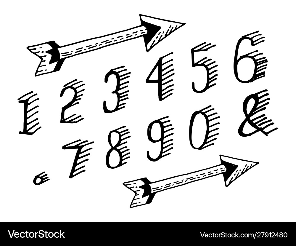 Set doodle number sketch style figures Royalty Free Vector