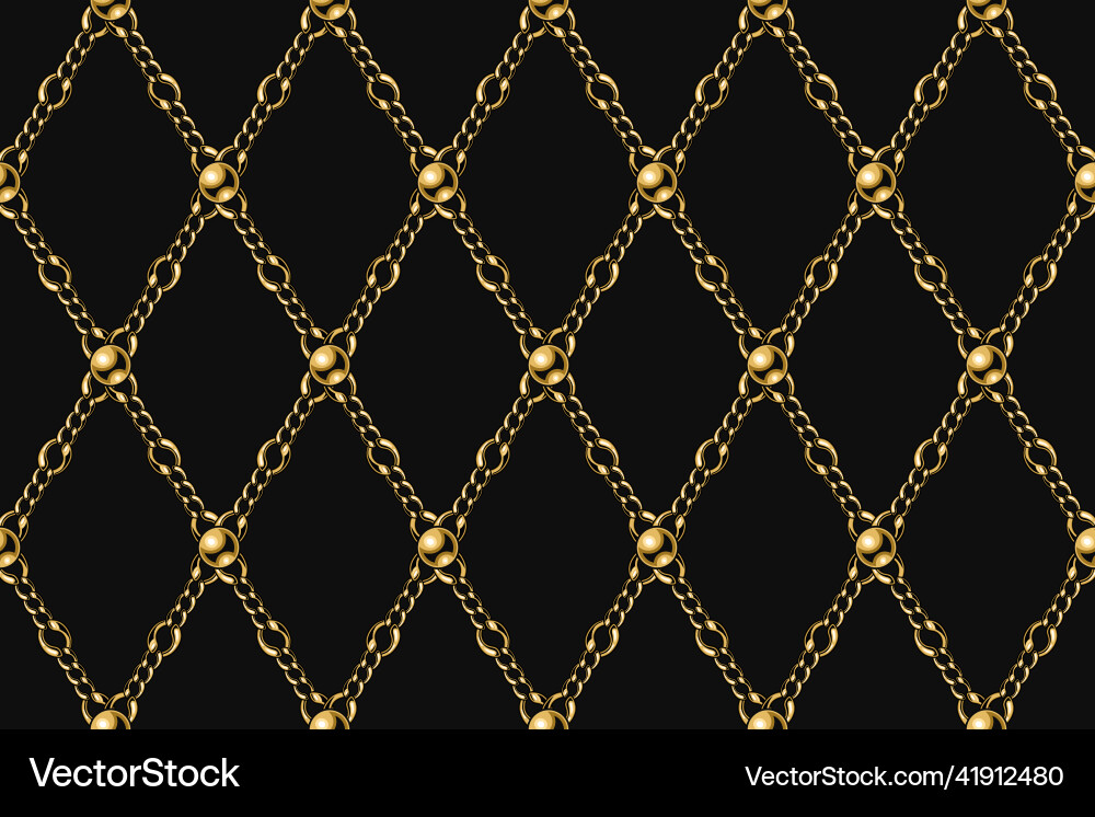 Vintage geometric gold pattern with metal chains Vector Image