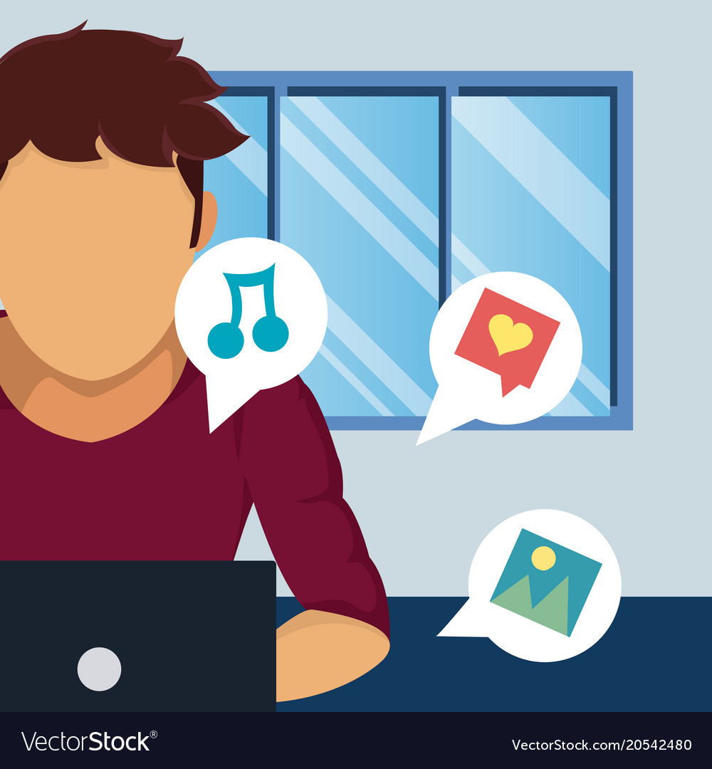 Young man using laptop Royalty Free Vector Image
