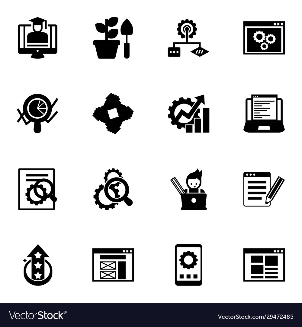 16 development filled icons set isolated on white Vector Image