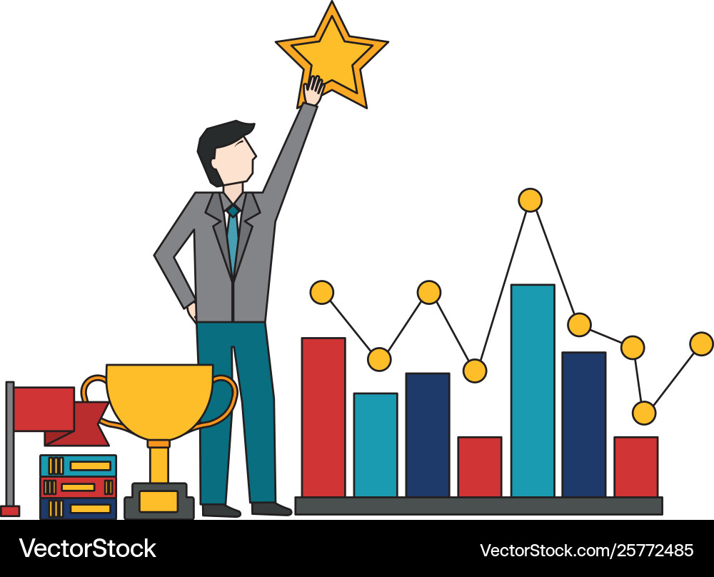 Businessman with star trophy diagram flag Vector Image