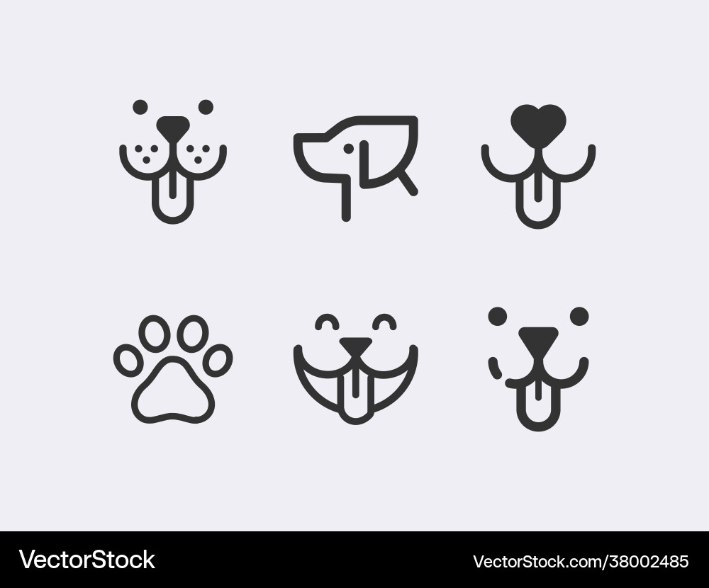 Dog puppy line icon set Royalty Free Vector Image